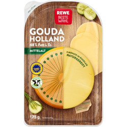 Rewe Beste Wahl Gouda Holland 48% Fett i. Tr. Jung Inhaltsstoffe ...