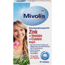 Mivolis Zink + Histidin + Cystein Depot, Tabletten 40 St. Inhaltsstoffe ...